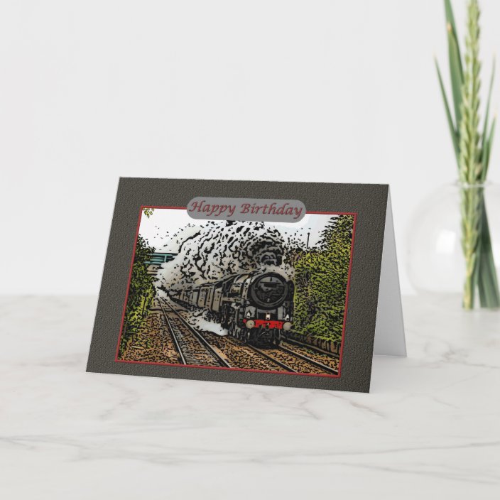 Happy Birthday Steam Engine Illustration Card | Zazzle.co.uk