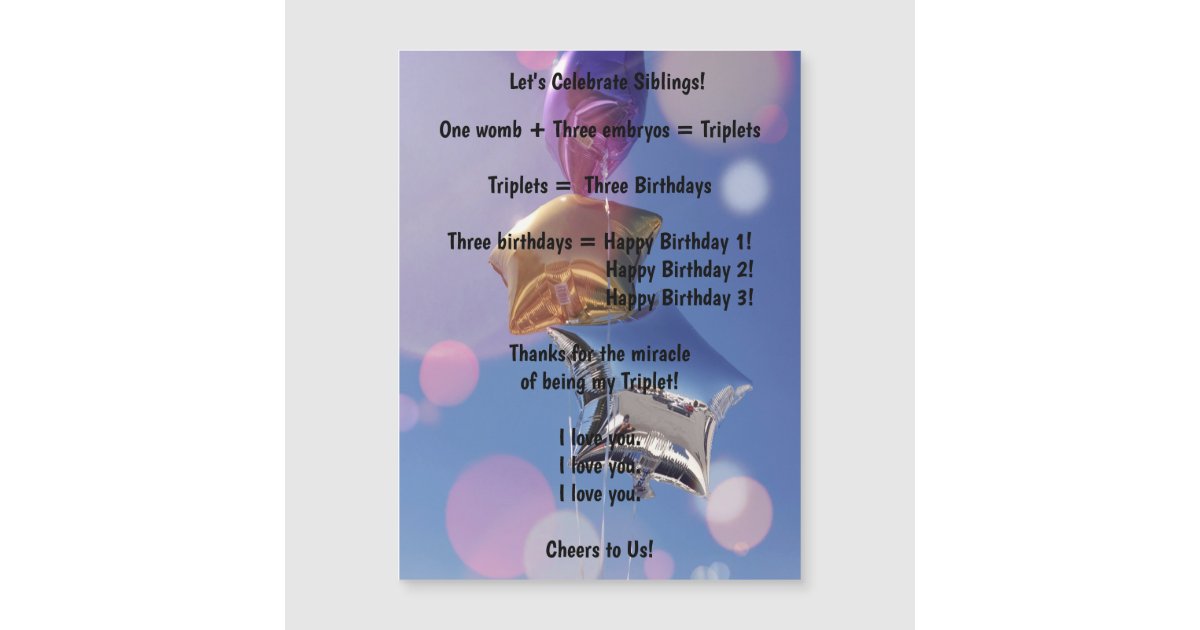 Happy Birthday Triplets! Magnetic Greeting Card | Zazzle
