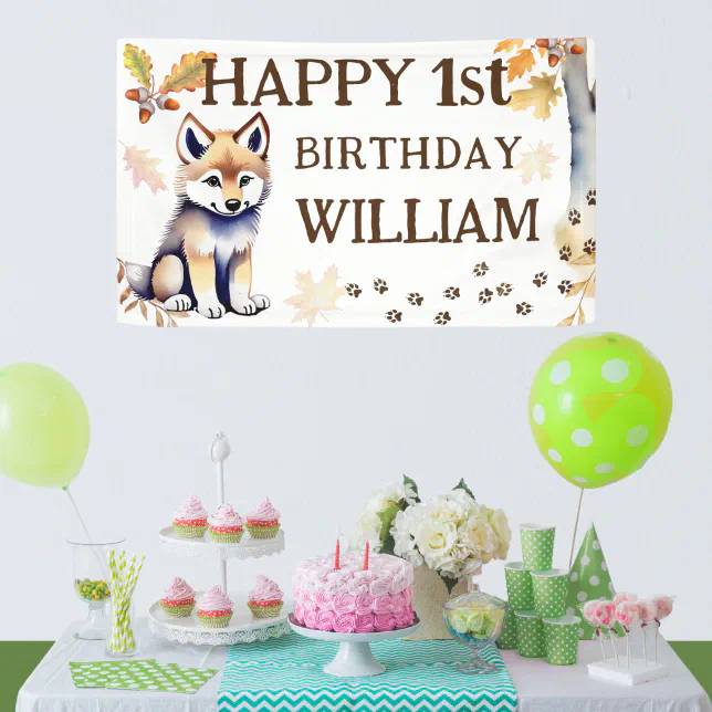 Happy birthday wolf cub wild one party banner | Zazzle
