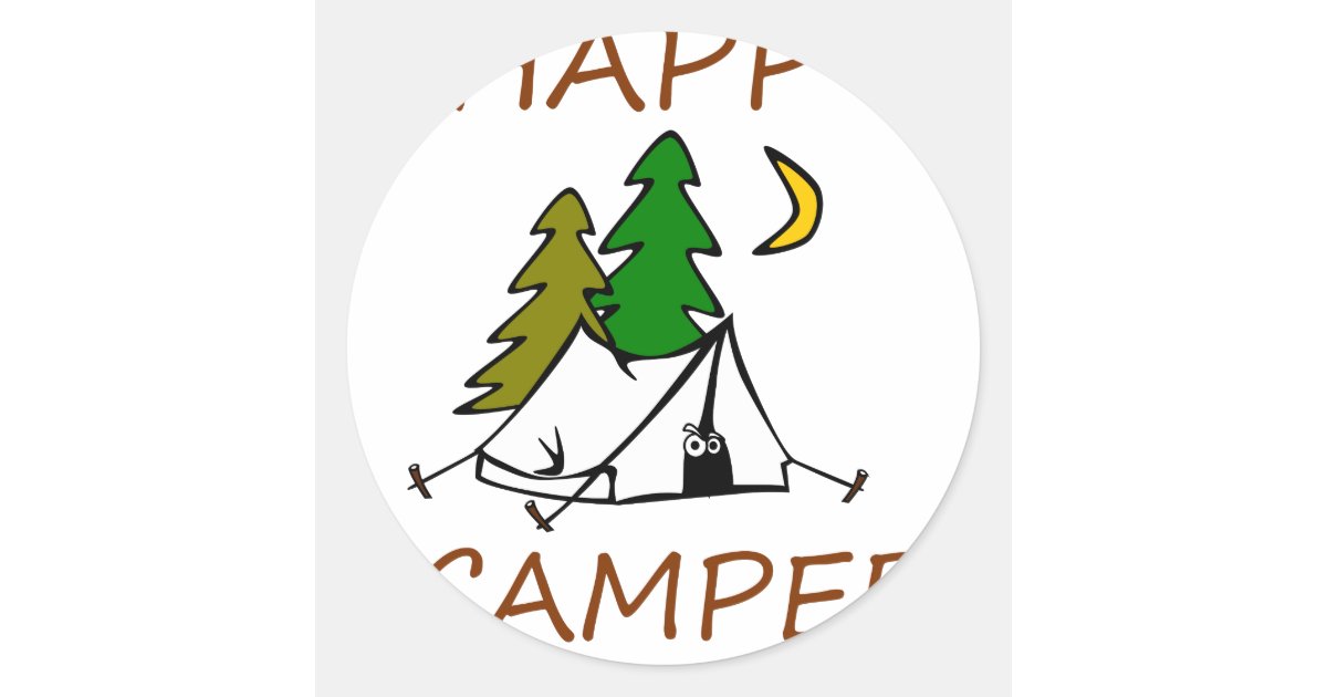 Happy Camper Outdoors Classic Round Sticker | Zazzle