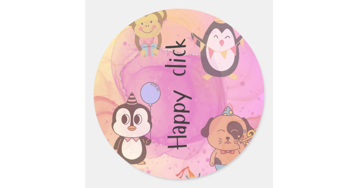 happy click classic round sticker | Zazzle