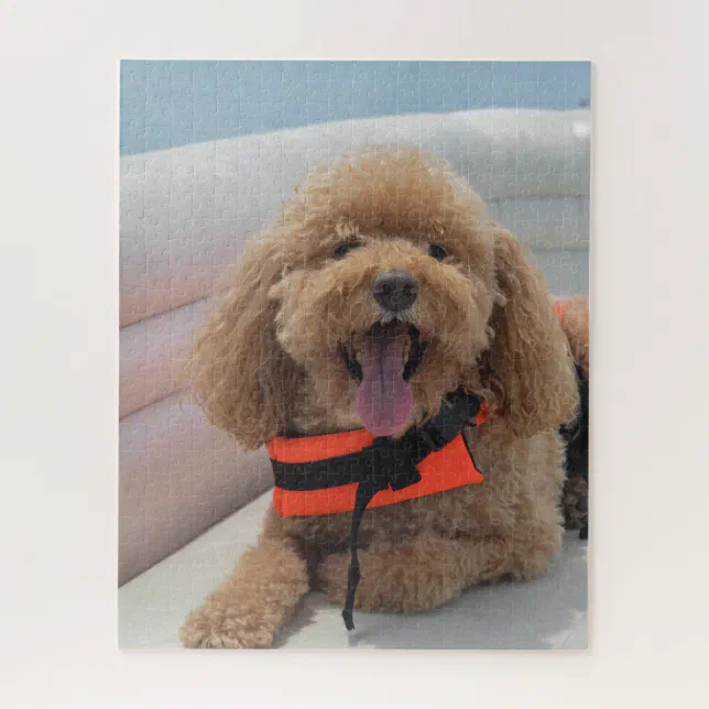 Happy Cockapoo Dog On Pontoon Boat Smiles Jigsaw Puzzle | Zazzle