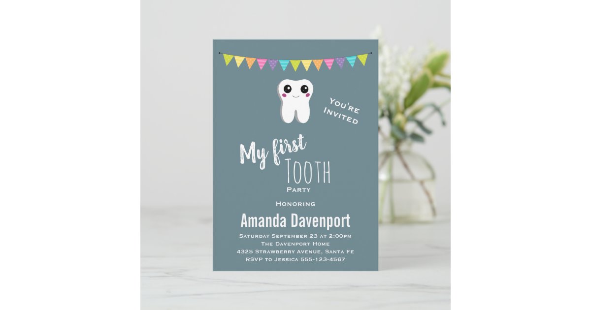 Happy Dental Tooth My First Tooth Invitation | Zazzle
