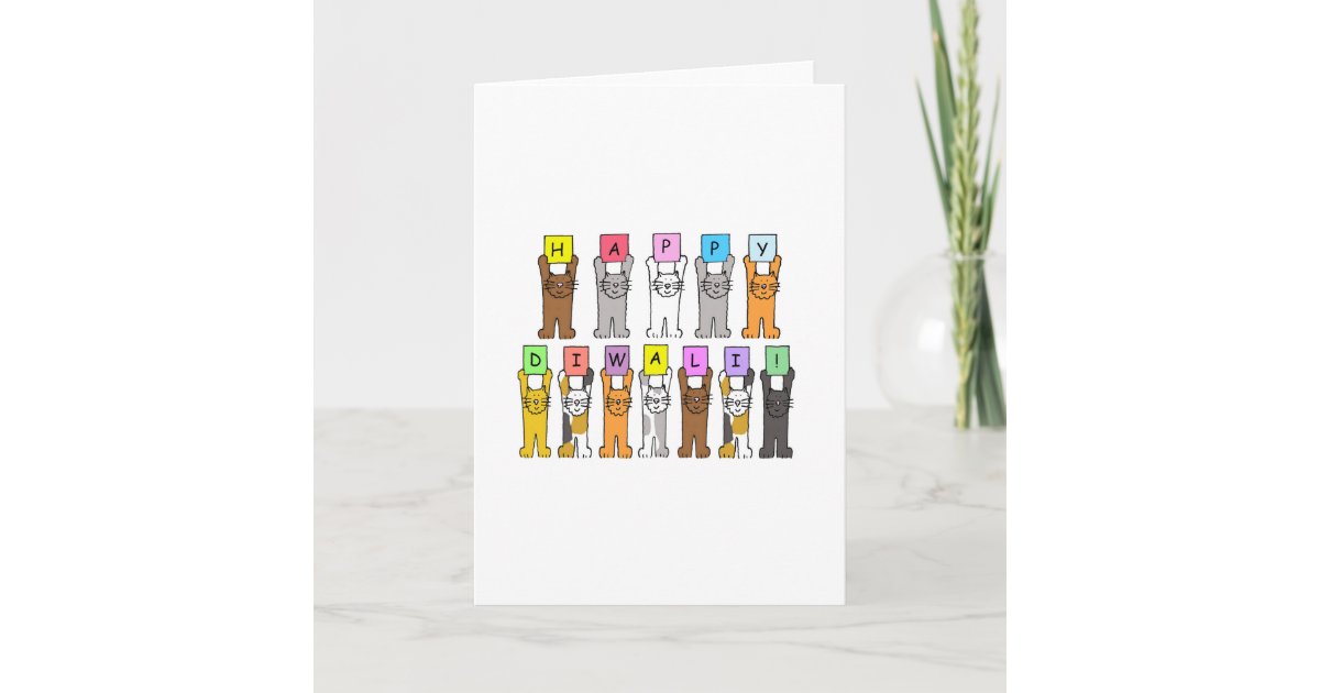 Happy Diwali Cute Cartoon Cats Card | Zazzle