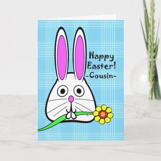 Happy Easter for Cousin, Cute Rabbit with Flower Holiday Card | Zazzle ...