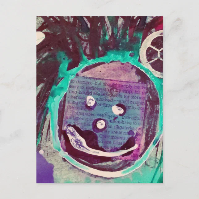 Happy Face Mixed Media Collage Postcard | Zazzle