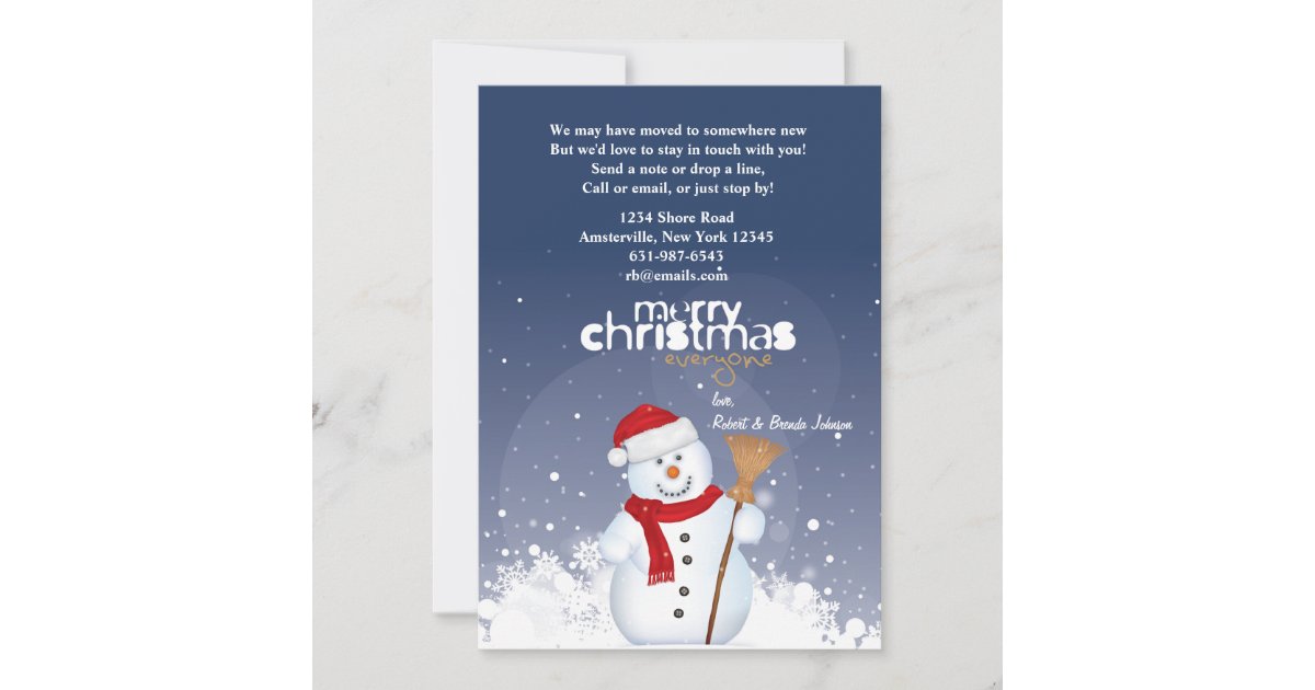 Happy Face Snowman Holiday Moving Announcement | Zazzle