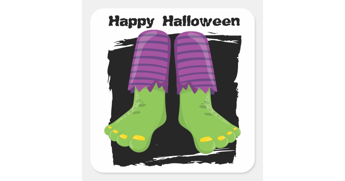Happy Halloween Green Monster Feet Square Sticker | Zazzle