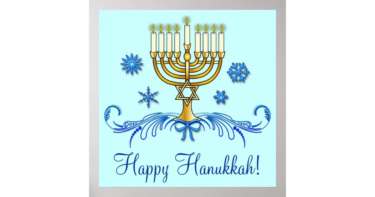 Happy Hanukkah with Menorah Poster | Zazzle