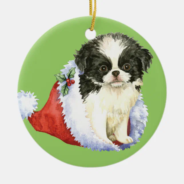 Happy Howlidays Japanese Chin Ceramic Tree Decoration | Zazzle