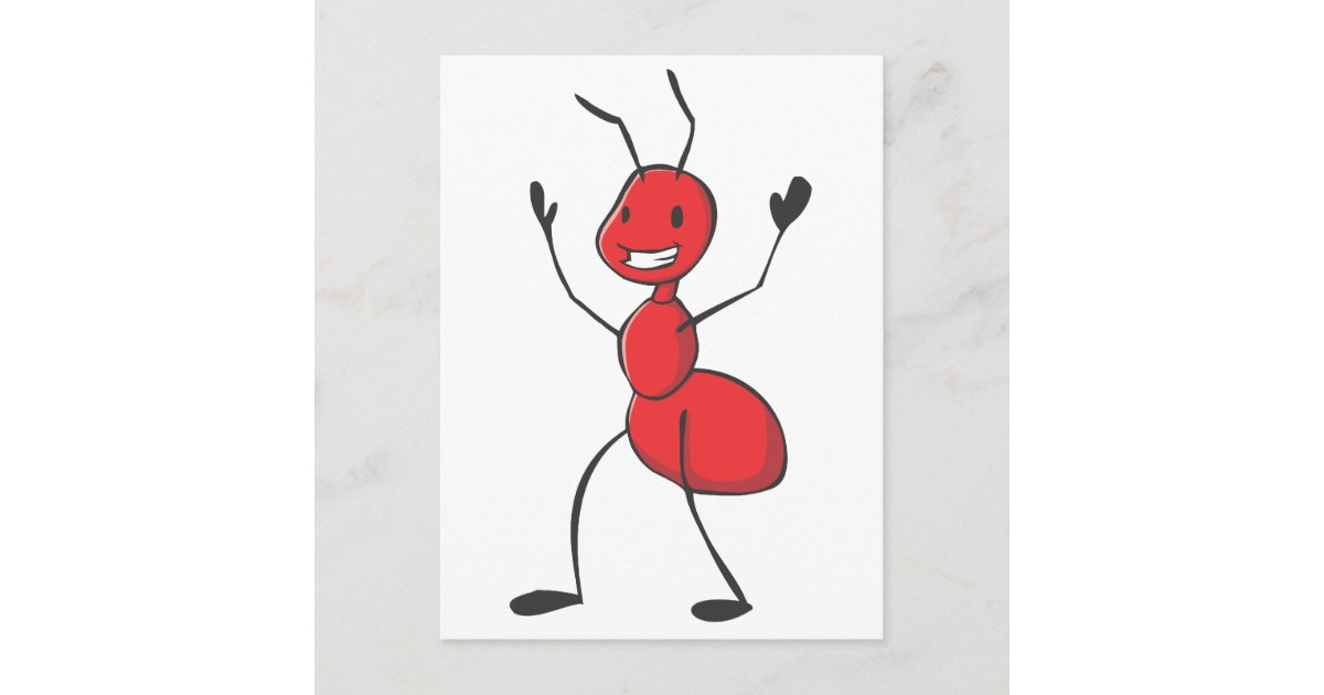 Happy Red Ant Cartoon Postcard | Zazzle