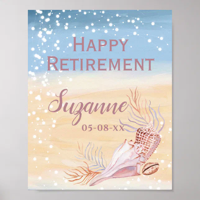 Happy Retirement Beach Coastal Shell Poster | Zazzle