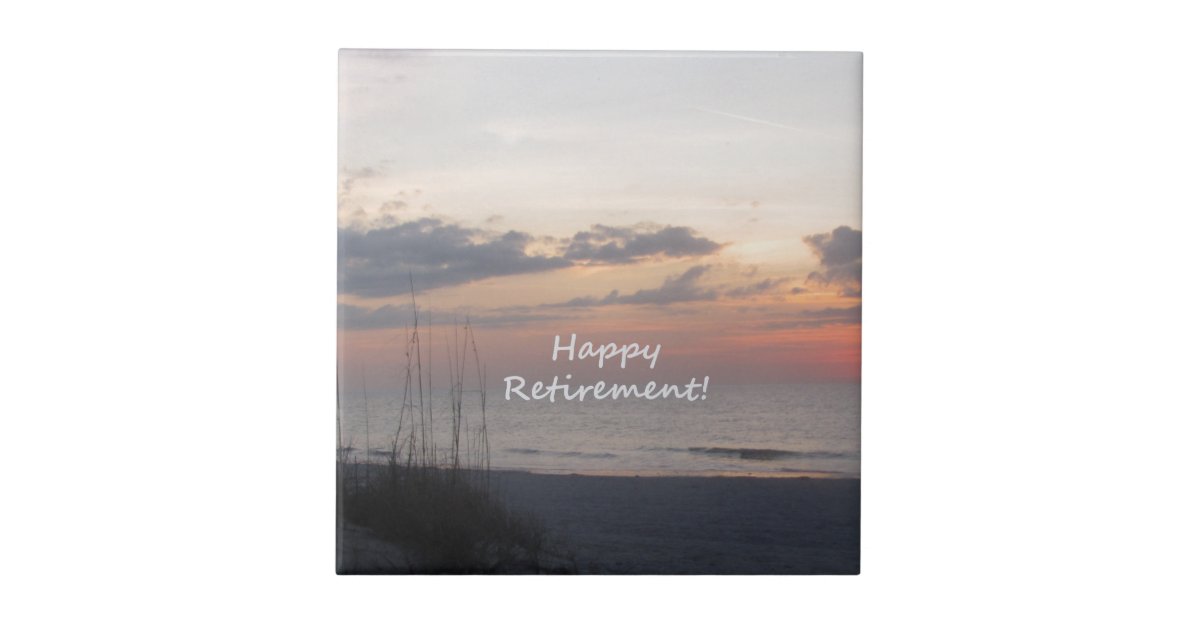 Happy Retirement Beach sunset Tile | Zazzle