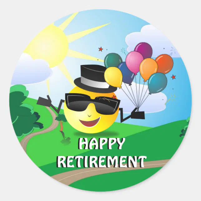 Happy Retirement, colourful fun design Classic Round Sticker | Zazzle