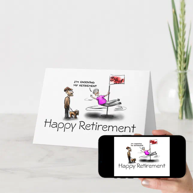 Happy retirement female cartoon greeting card | Zazzle