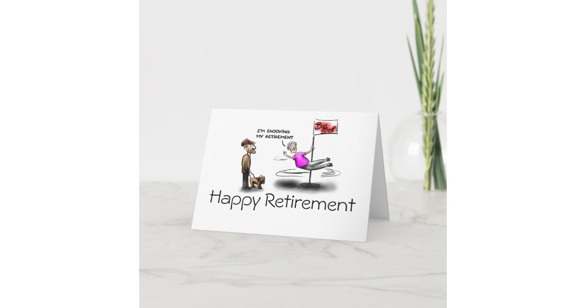 Happy retirement female cartoon greeting card | Zazzle