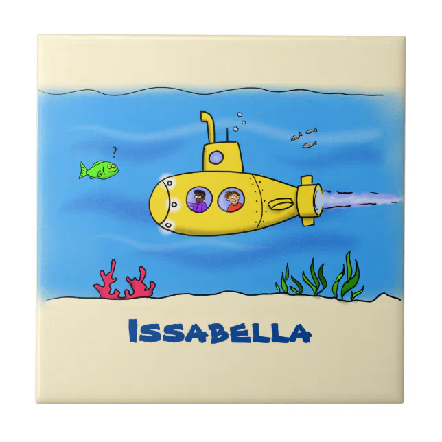 Happy submarine cartoon tile | Zazzle