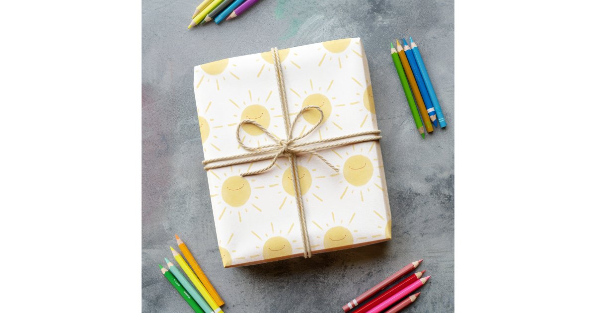 Happy Yellow Sunshine Cute Sun Illustration Wrapping Paper | Zazzle