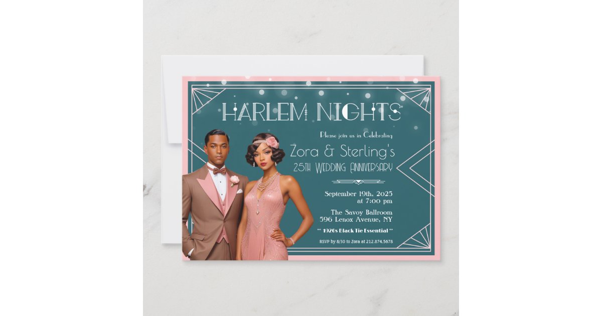 Harlem Nights African American Wedding Anniversary Invitation | Zazzle