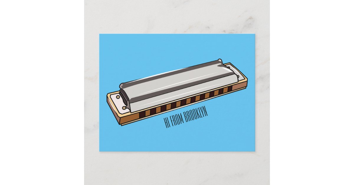 Harmonica cartoon illustration postcard | Zazzle