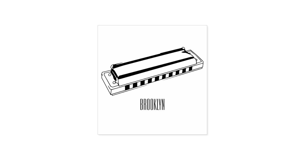 Harmonica cartoon illustration rubber stamp | Zazzle