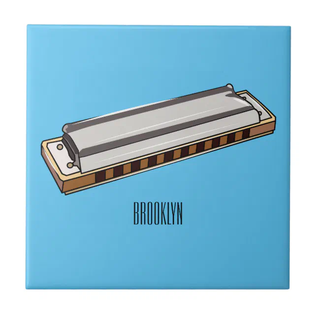 Harmonica cartoon illustration tile | Zazzle