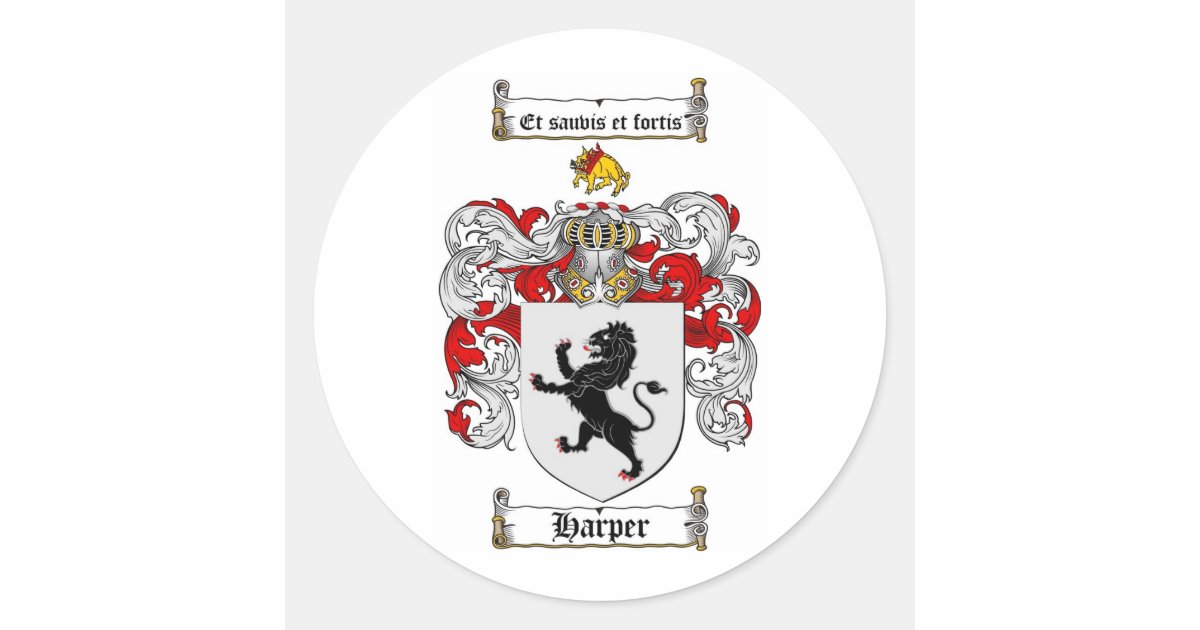 HARPER FAMILY CREST - HARPER COAT OF ARMS CLASSIC ROUND STICKER | Zazzle