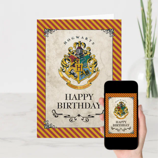 Harry Potter Hogwarts Crest Happy Birthday Card | Zazzle