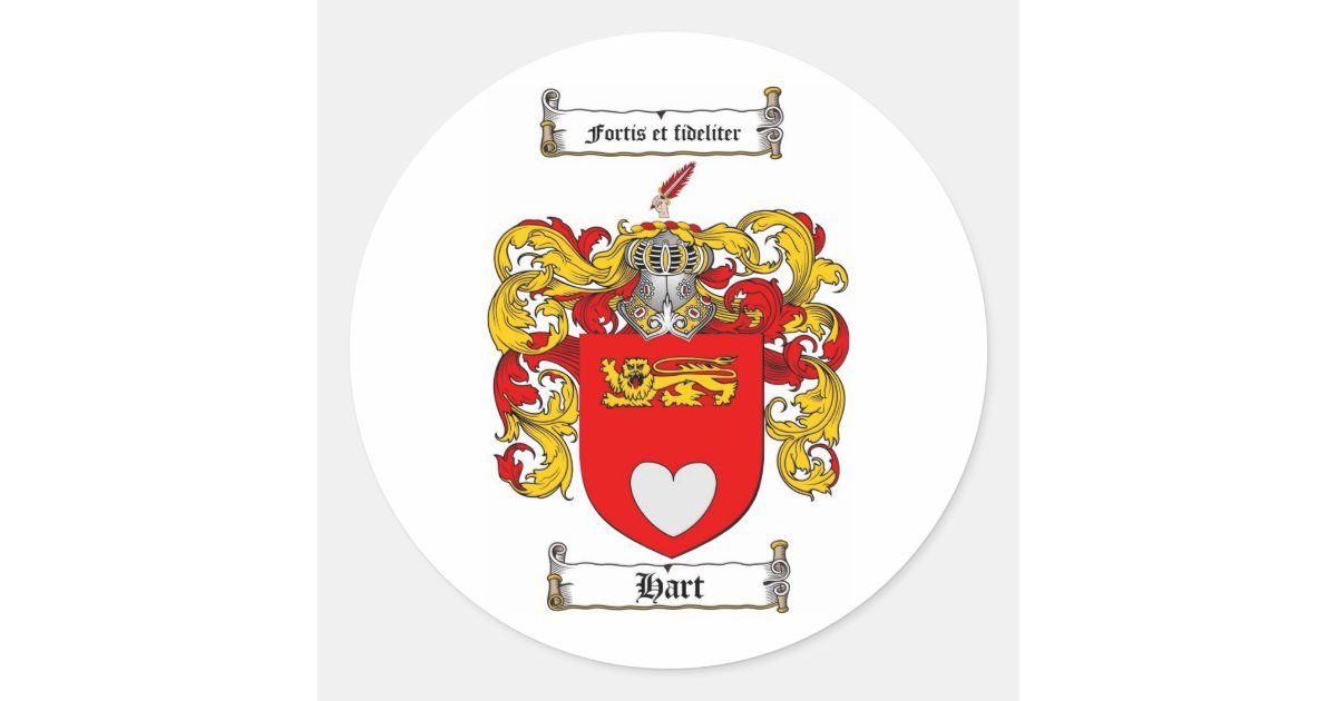 HART FAMILY CREST - HART COAT OF ARMS CLASSIC ROUND STICKER | Zazzle