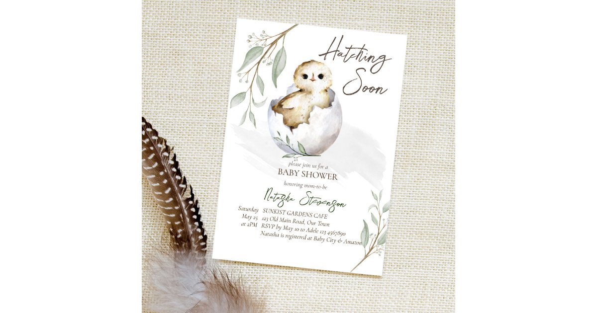 Hatching soon little bird inside egg baby shower invitation | Zazzle