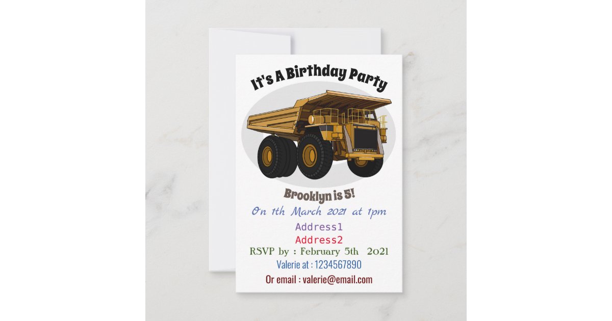 Haul truck cartoon illustration invitation | Zazzle