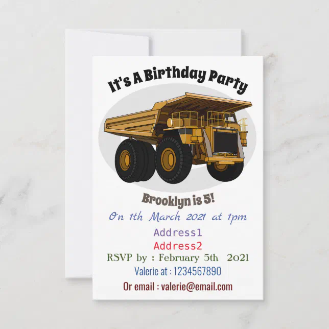 Haul truck cartoon illustration invitation | Zazzle