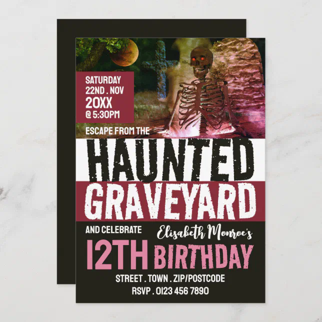 Haunted Graveyard Theme Escape Room Birthday Party Invitation | Zazzle