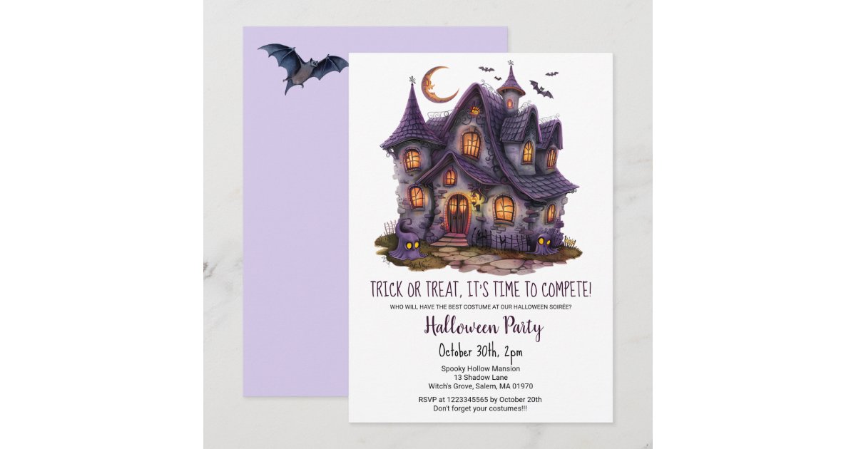 Haunted Hause Spooky Ghosts Bats Halloween party Invitation | Zazzle