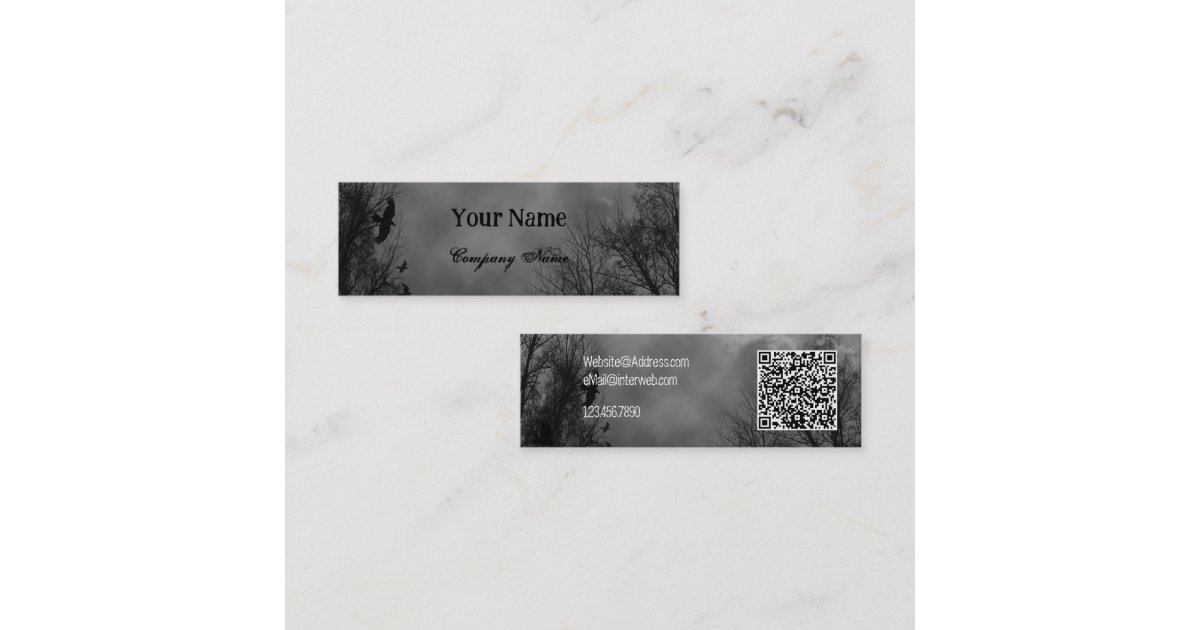 Haunted Sky with Ravens adn QR code Custom Mini Business Card | Zazzle