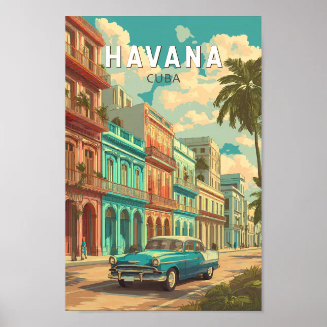 Havana Cuba Illustration Travel Art Vintage Poster | Zazzle