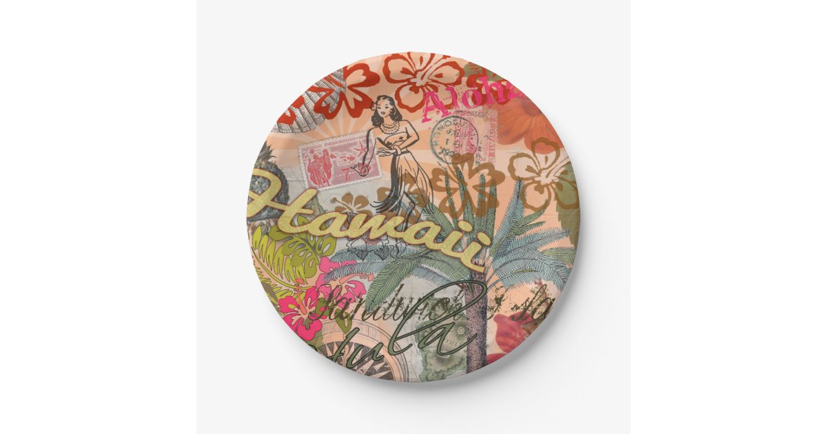 Hawaii Hula Travel Flower Vintage Paper Plate | Zazzle