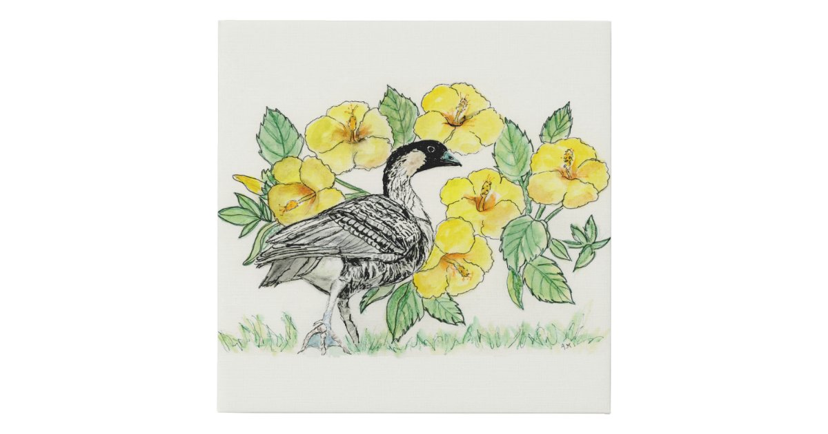 Hawaii State Bird and Flower Faux Canvas Print | Zazzle