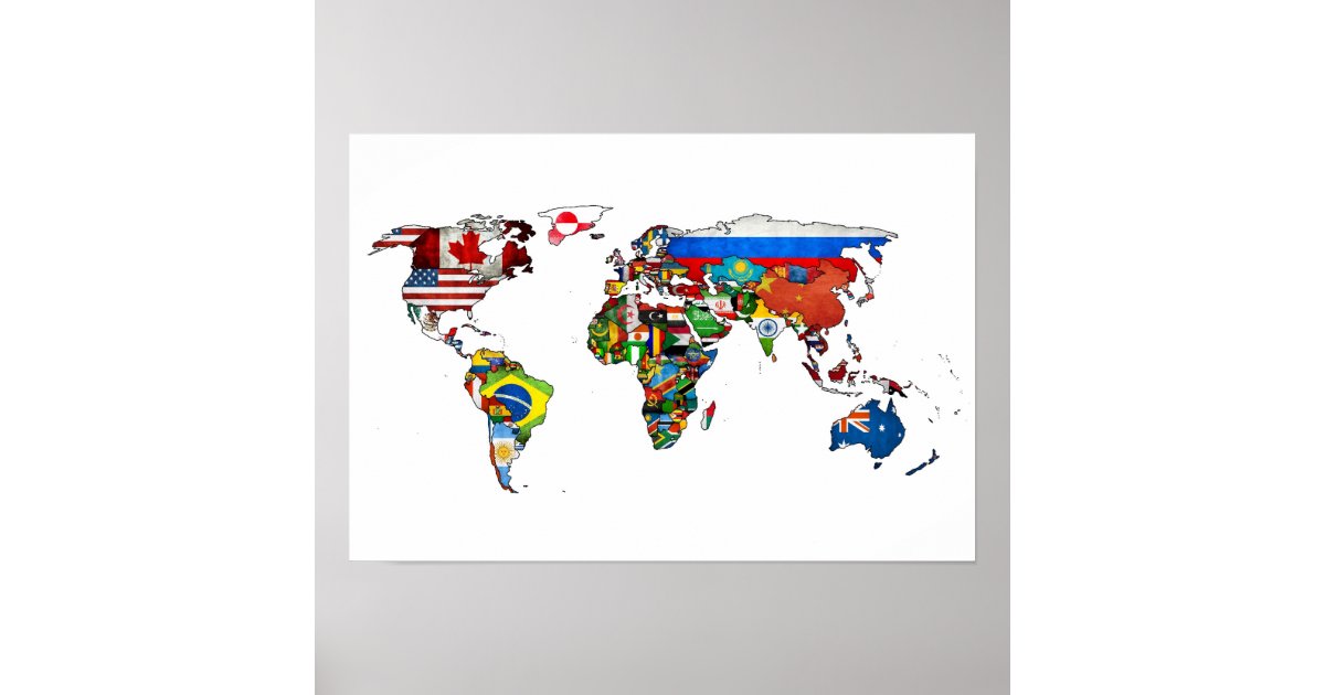 HD World Flags Map Poster | Zazzle