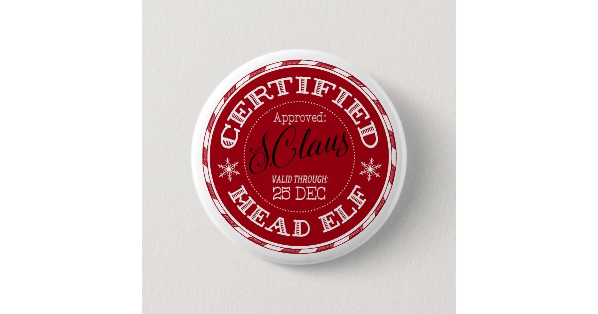 Head Elf | Christmas Seal of Approval 6 Cm Round Badge | Zazzle