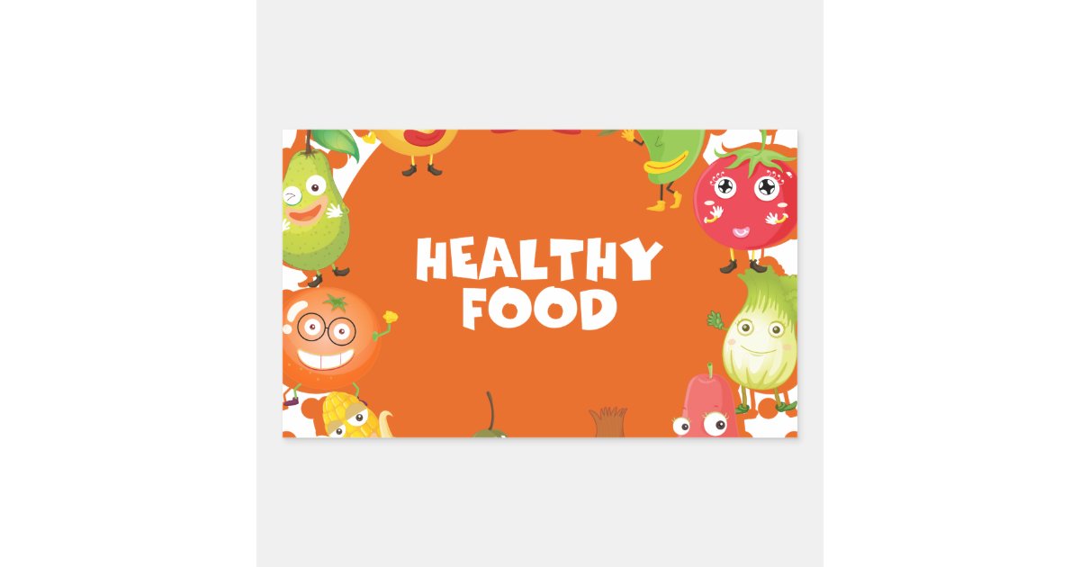 Healthy food theme with fruits and vegetables rectangular sticker | Zazzle