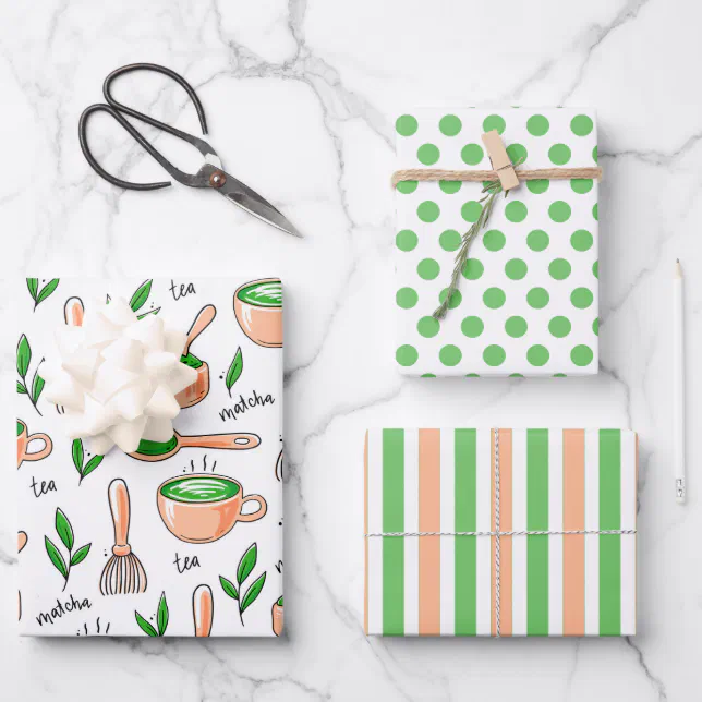 Healthy Matcha Green Tea Wrapping Paper Set of 3 | Zazzle