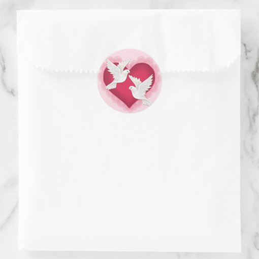 Heart and Doves - Pink Classic Round Sticker | Zazzle