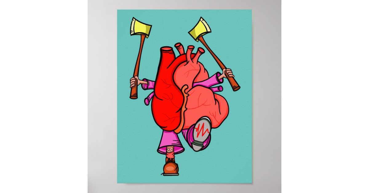 Heart Attack Funny Surreal Cartoon Poster | Zazzle