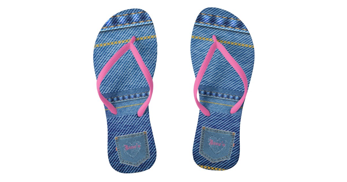 Heart - Jean Look Flip Flops | Zazzle