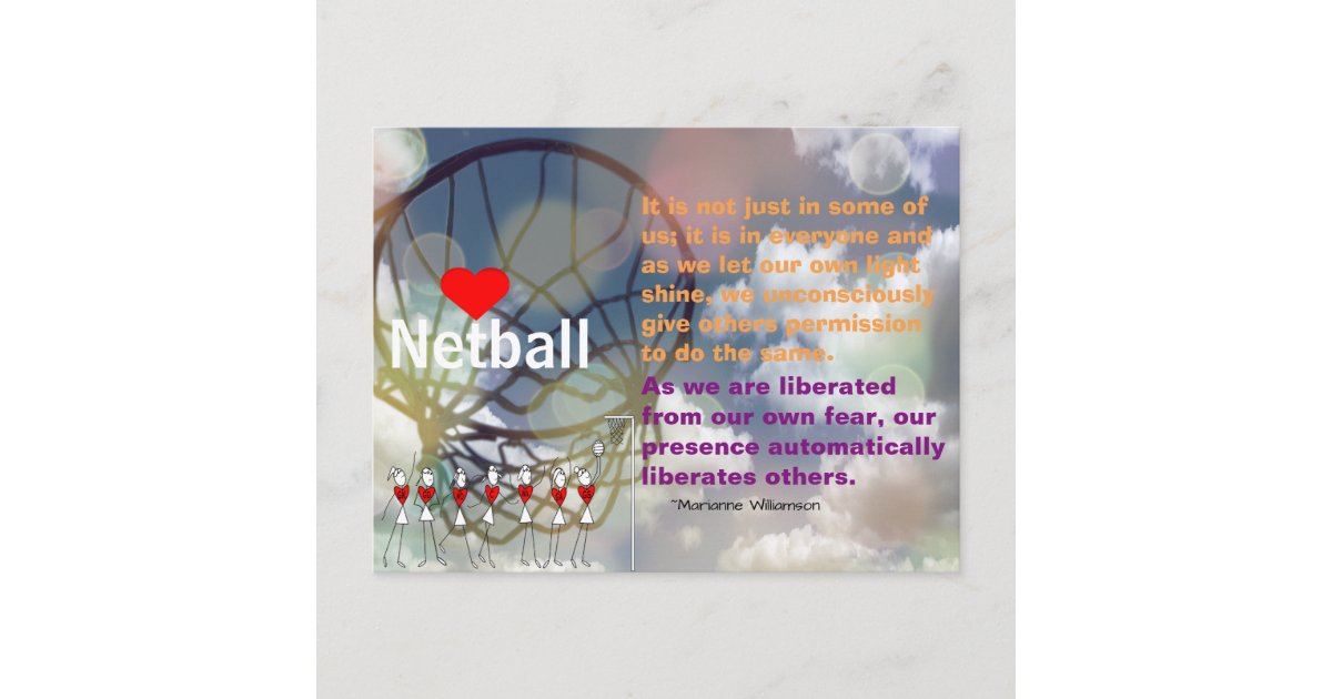 Heart Netball Design and Inspirational Quote Postcard | Zazzle
