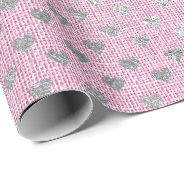 Heart Pastel Silver Gray Pink Rose Bridal Pastel Wrapping Paper | Zazzle