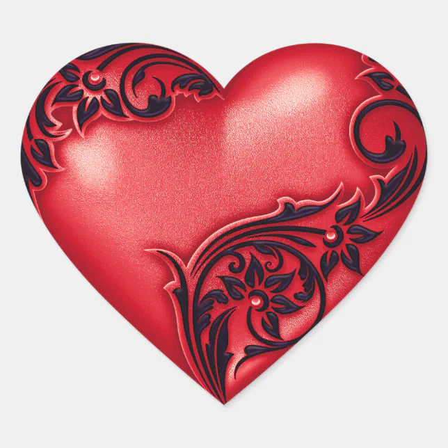 Heart Scroll Red w Black Heart Sticker | Zazzle