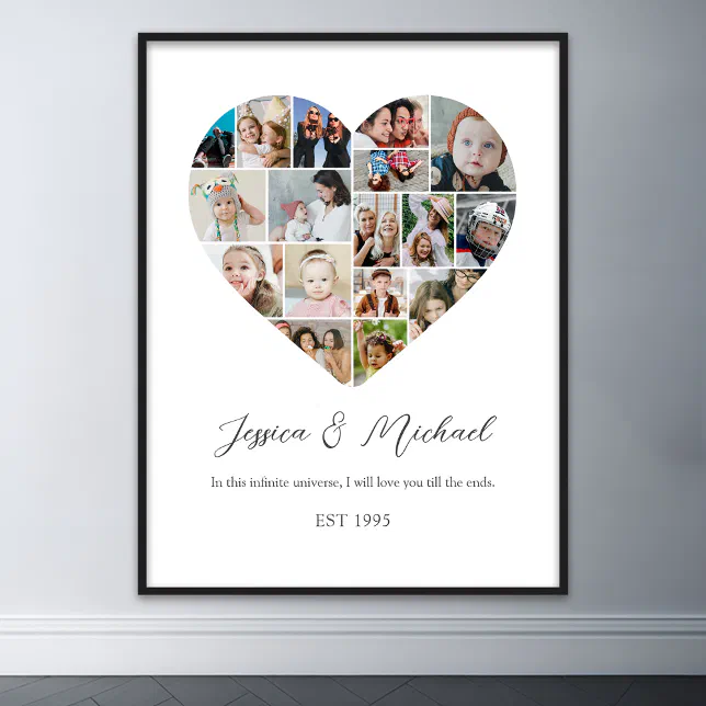 Heart Shape Love Photo Collage Wedding Anniversary Poster | Zazzle