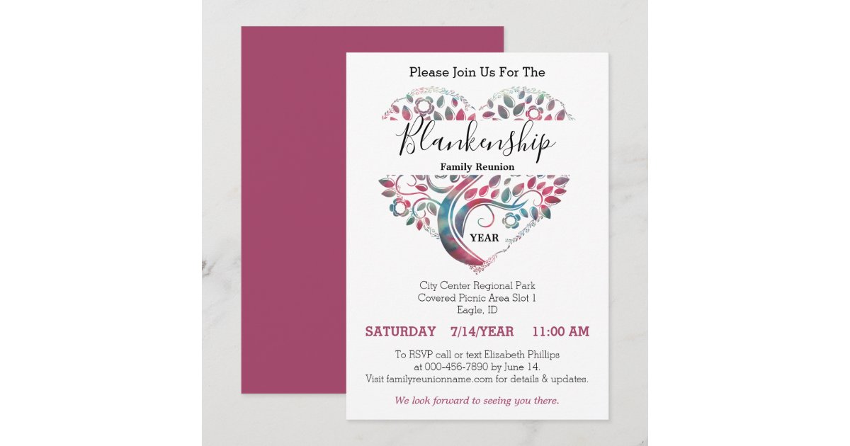 Heart Shaped Tree Family Reunion Template | Zazzle
